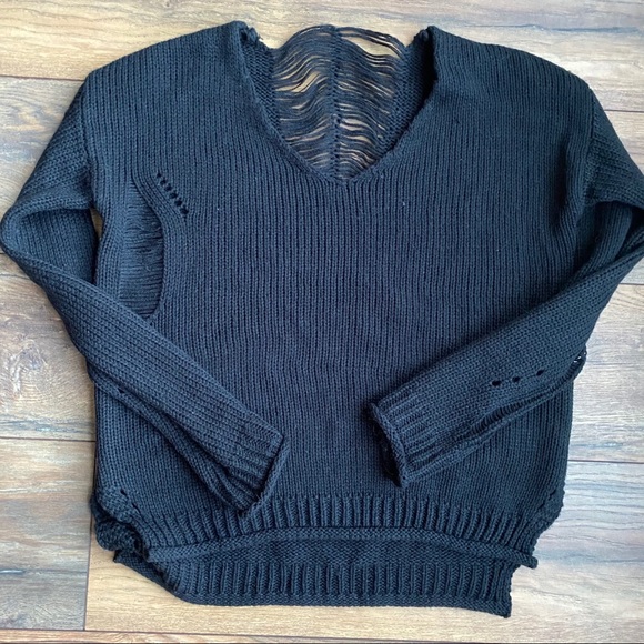 Derek Heart | Sweaters | Preloaded Black Distressed Sweater | Poshmark